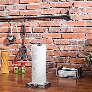 MyGift Torched Wood and Industrial Metal Paper Towel and Napkin Holder Set, Countertop Paper Towel Holder and Flat Napkin Holder with Weighted Arm