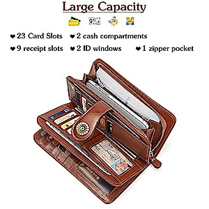 BOSTANTEN Womens Wallet Genuine Leather Large Capacity Wristlet Clutch Purse Credit Card Holder with RFID Blocking Brown