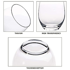 FAWLES Crystal Stemless Wine Glasses Set of 12, 15 Ounce Smooth Rim Standard Wine Glass Tumbler for Red, White Wine, Dishwasher Safe