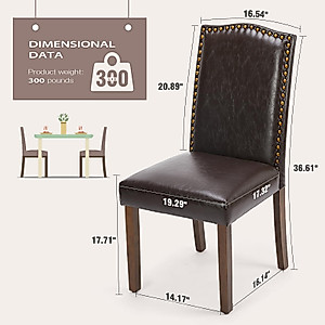 MCQ Upholstered Dining Chairs Set of 2, Modern Upholstered Leather Dining Room Chair with Nailhead Trim and Wood Legs, Mid-Century Accent Dinner Chair for Living Room, Kitchen, Dark Brown