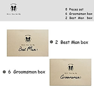 LADY&HOME Groomsmen Box 8 Packs, Groomsman Gift Box, Best Man and Groomsmen Proposal Box Set for Barchelor Party, 6 Will You Be My Groomsman and 2 Best Man(Brown-Squiggle)