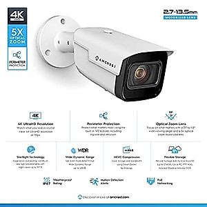 Amcrest 4K Optical Zoom IP Camera, Varifocal 8MP Outdoor POE Camera Bullet, Security Camera, 2.7mm~13.5mm Lens, IP67 Weatherproof, MicroSD Recording, (IP8M-VB2796EW)