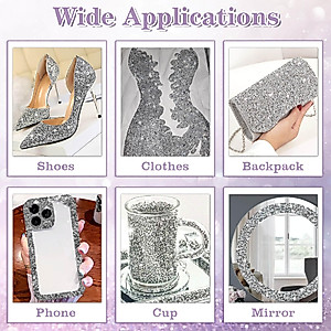 Tetutor 6 Rolls Self Adhesive Rhinestone Ribbons, Sliver Resin Rhinestone Strips, Diamond Crystal Rhinestone Ribbon Roll Stickers Glitter Bling Ribbons Rhinestone for Crafts Fabric Car (Sliver)