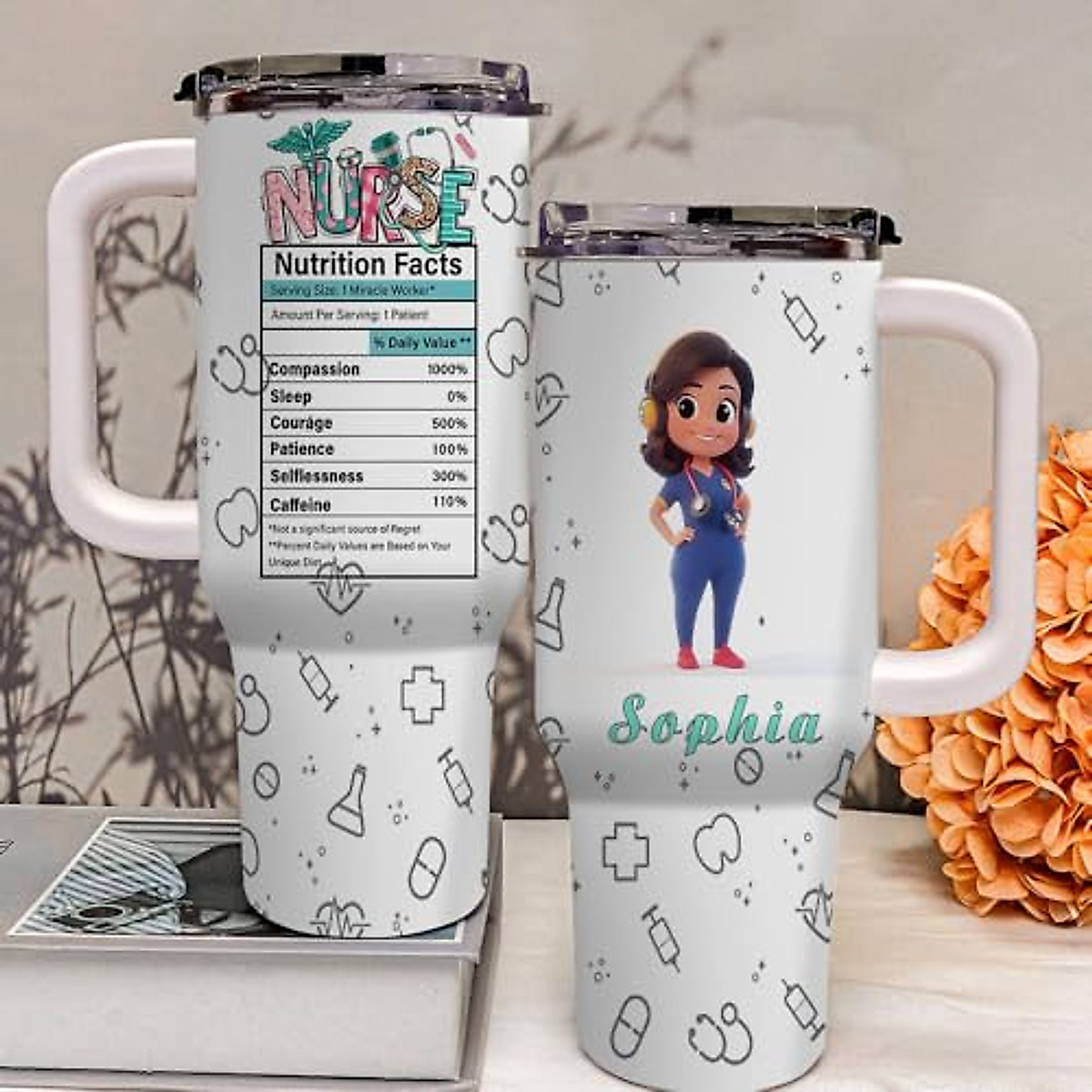 Personalized Nurse Tumbler 40oz -nurse medical soundscape designer-Custom Name Insulated Travel Mug with Handle & Straw, Gift for Nurses, Medical Workers, Appreciation, Mother's Day ST4sQx