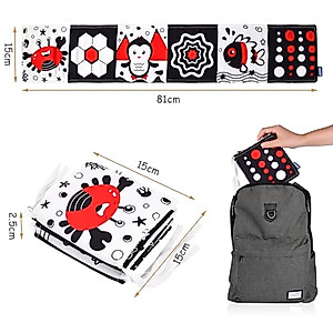 Vicloon Black and White Baby Toys, High Contrast Baby Book for Newborn 0-3 3-6 Months, Infant Tummy Time Toys, Early Education Sensory Toys, Visual Stimulation Folding Cloth Book for Boys Girls