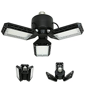 QiyuanLS Garage Light LED Garage Light 80W Led Garage Ceiling Lights with 3 Adjustable Panels Garage Lights Ceiling Led, E26/E27 LED Shop Lights for Garage, Workshop, Basement, Barn, Attic