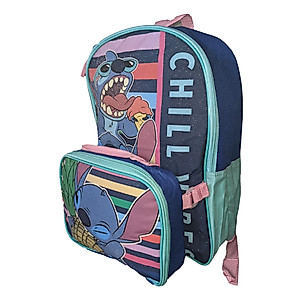 Ruz Stitch 16" Backpack With Detachable Lunch Box Black-Blue