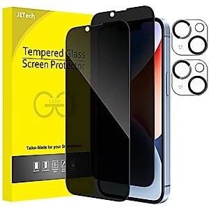 JETech Privacy Full Coverage Screen Protector for iPhone 14 6.1-Inch (NOT FOR iPhone 14 Plus 6.7-Inch) with Camera Lens Protector, Anti-Spy Tempered Glass Film, 2-Pack Each