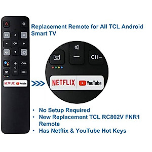 Remote Control (RC802V FNR1) Replacement for All TCL Android 4K UHD Smart TV Without Voice Command