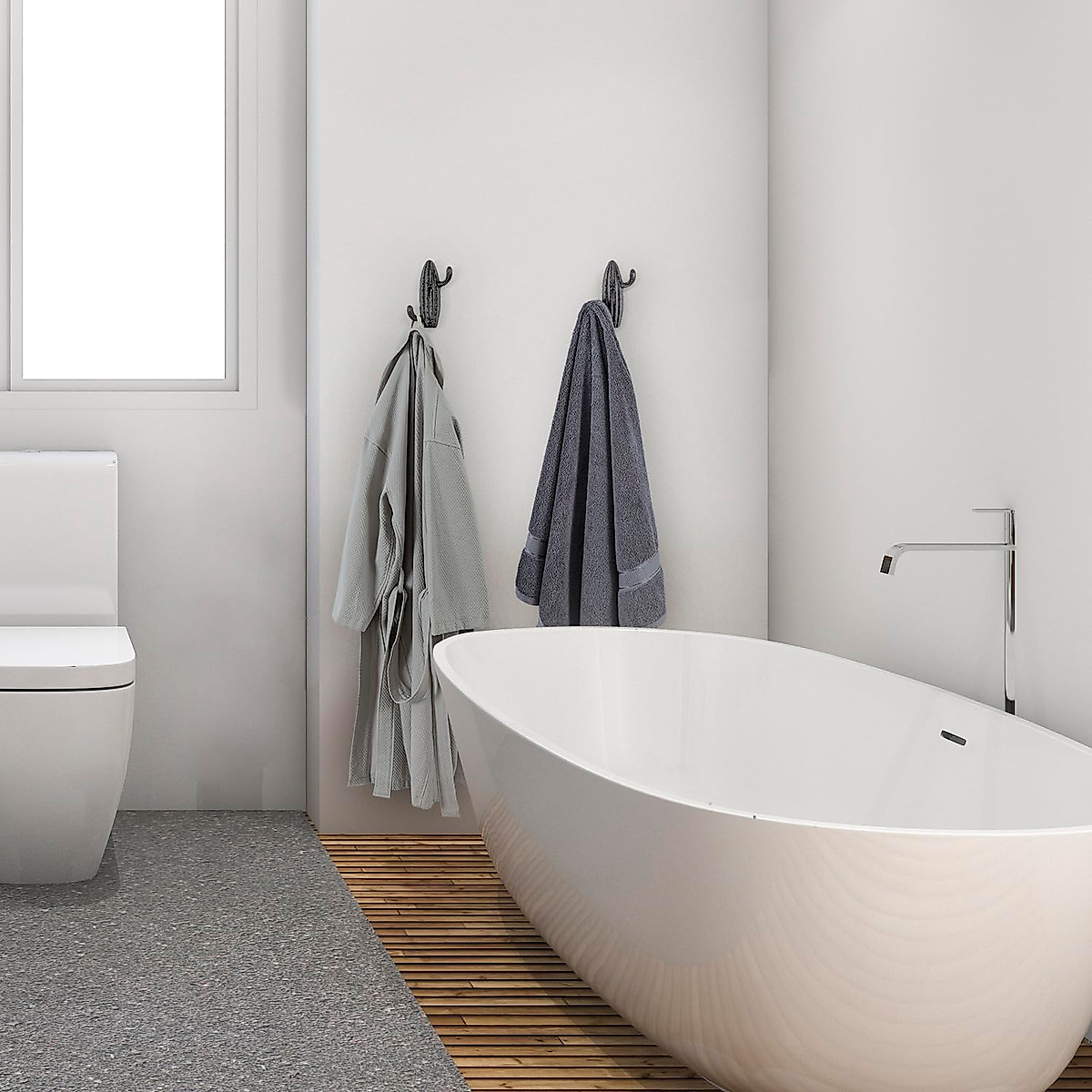 MyGift 2-Hook Vintage Dark Brown Cast Iron Coat Hooks, Southwestern Style Cactus Shape Wall Mounted Entryway Garment Hooks for Hats Keys Leashes Lanyards, Set of 2