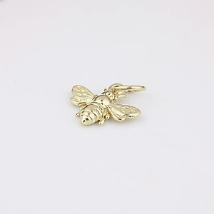 GNGJewel Solid 14k Gold 3D Tiny Bee Necklace Bumble Bee Queen Bee Bumblebee Charm Pendant Necklace (Pendant Only, Yellow Gold)