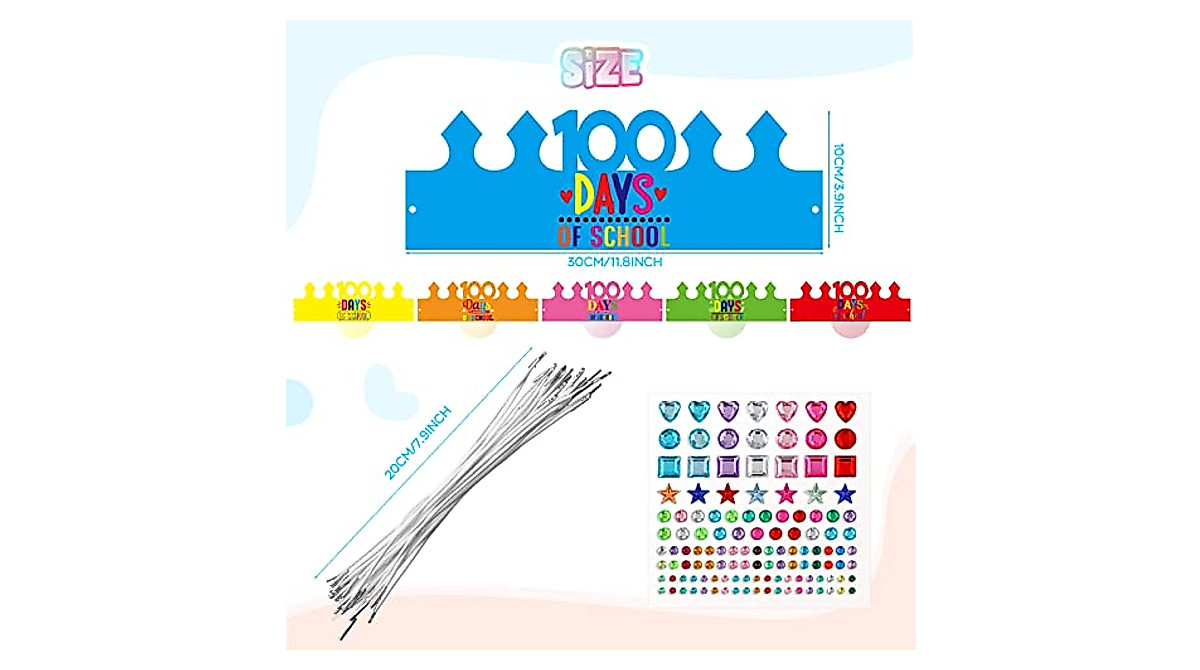 Colorful 100 Days Paper Crowns - 30 pcs for Kids
