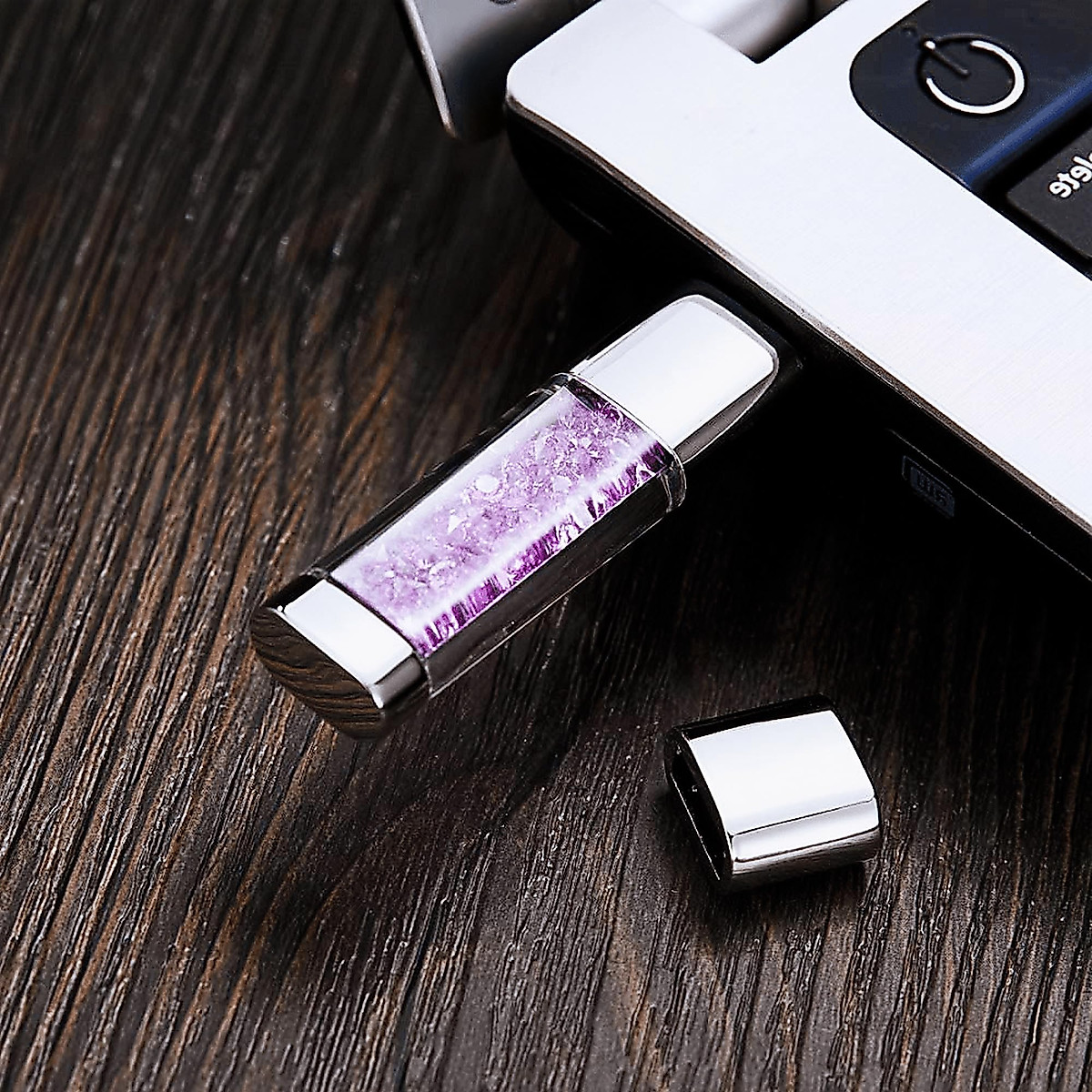 WooTeck 64GB Jewelry Crystal Lipstick USB Flash Drive,High Speed Memory Disk, Purple