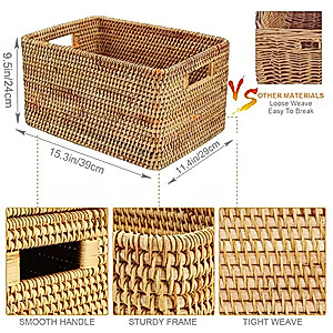 FIYAMMY Rattan Basket With Lid, Large Lidded Basket For Storage Rattan Box(15.3" L×11.4"W×9.5"H)