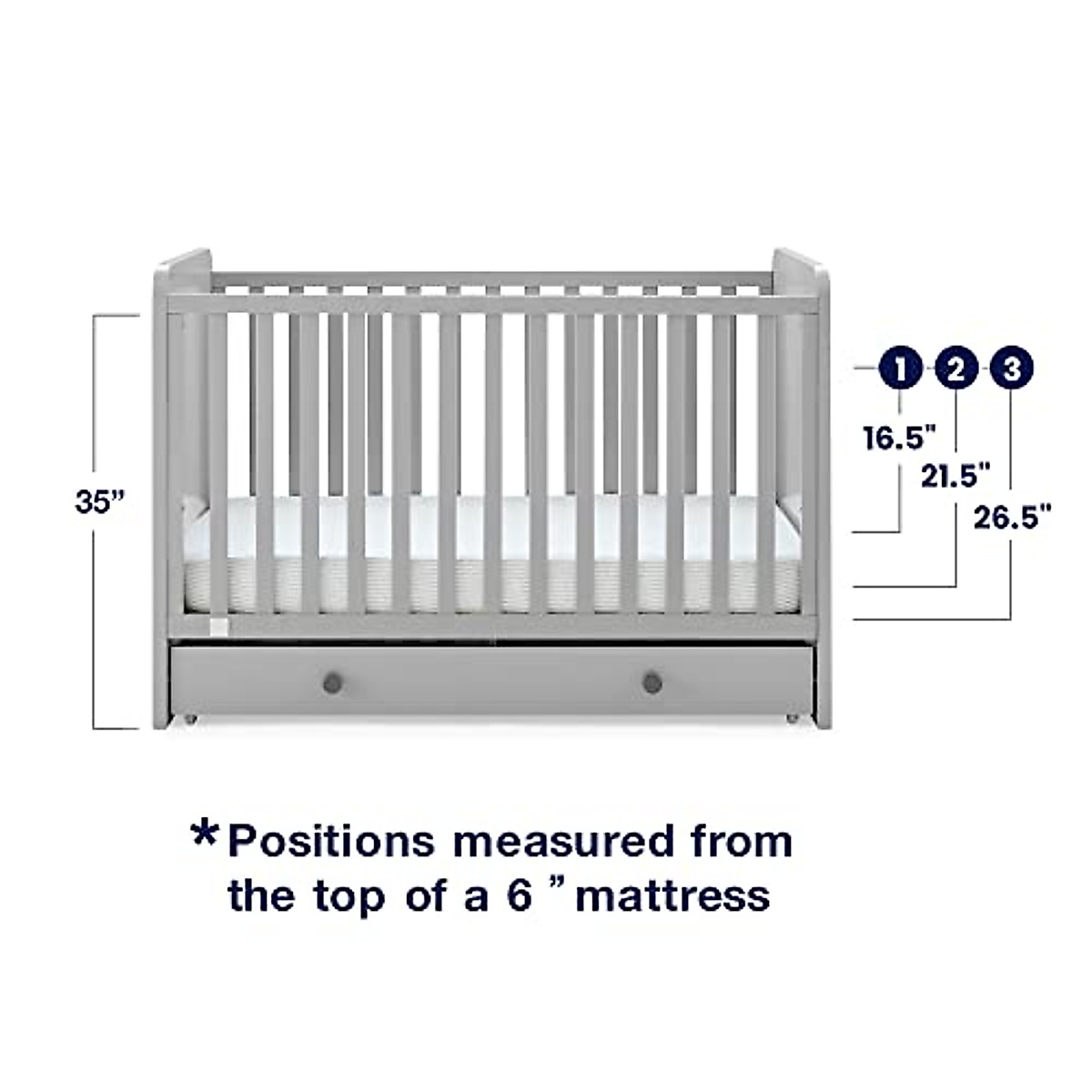 babyGap by Delta Children Graham 4-in-1 Convertible Crib with Storage Drawer TrueSleep Crib and Toddler Mattress (Bundle), Grey/Dark Grey