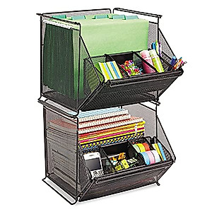 Safco 2164Bl Onyx Stackable Mesh Storage Bin 4-Compartment 14 X 15 1/2 X 11 3/4 Black