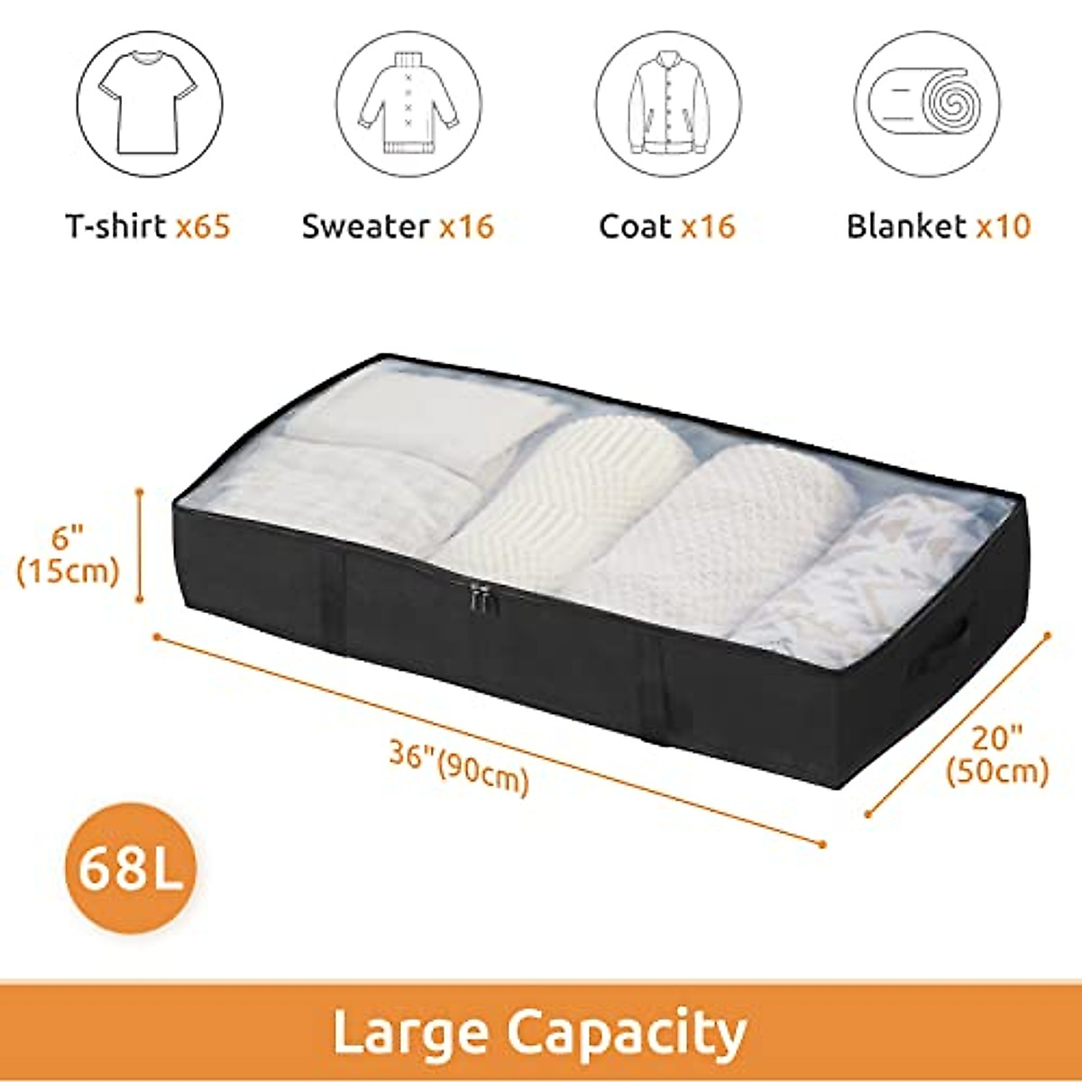 YOUDENOVA Large Under Bed Storage Bags with Lids, Clear Window Underbed Storage Container with Handles and Zippers, Shoe Storage Organizer Under Bed, Couch, Crib
