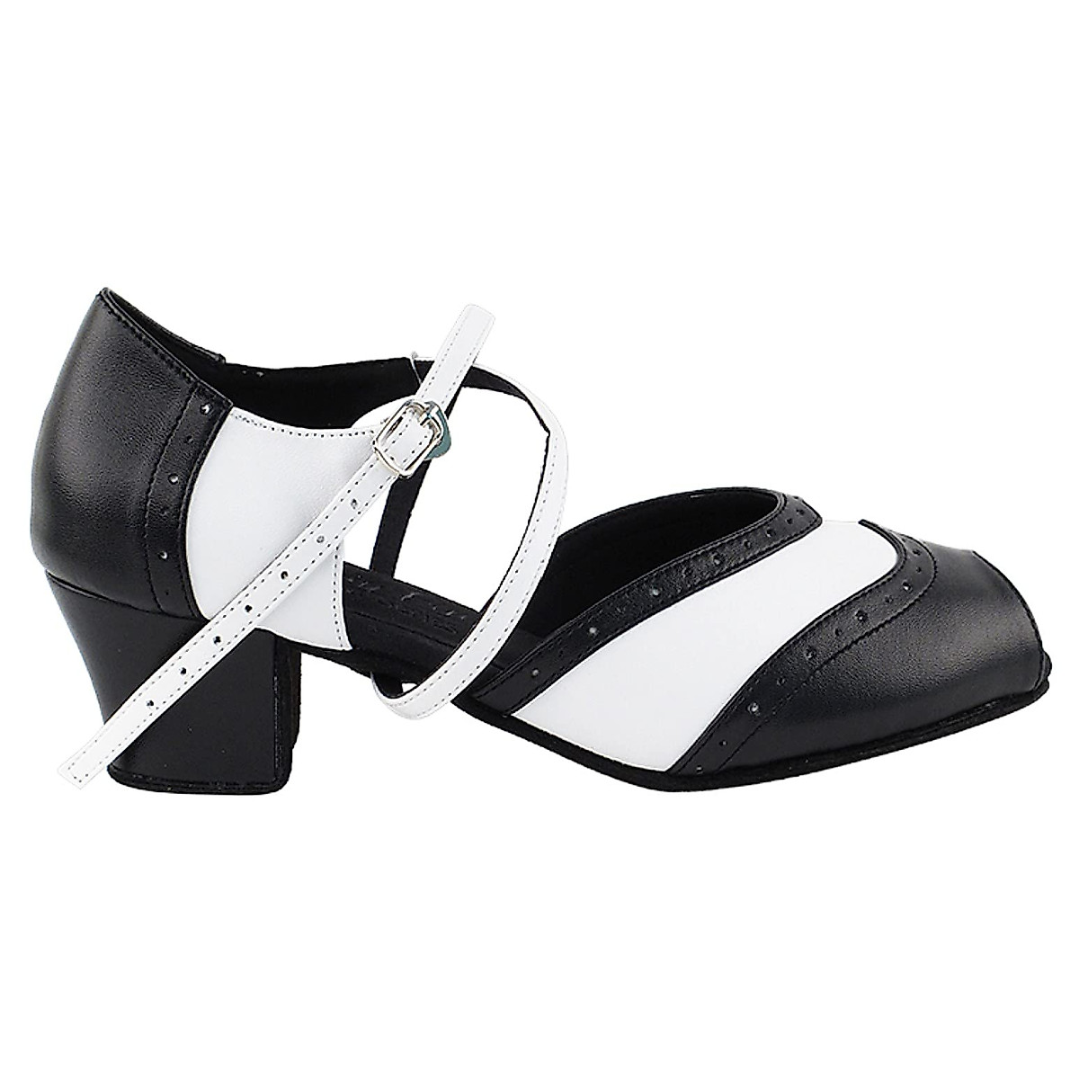 Very Fine Ladies Ballroom Salsa Latin Practice Dance Shoes C6035 & 2008 Black & White Leather Low Heel Comfortable (C6035 Black & White Leather 1.6" Cuban Heel, Numeric_6)