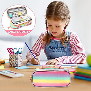 Ayieyill Big Capacity Pencil Case,Large Storage Pencil Pouch Pen Case Bag with Zipper,Cute Pencil Case for School College Student Office Supplies Girls Teen Kids Adult(Rainbow Pink)