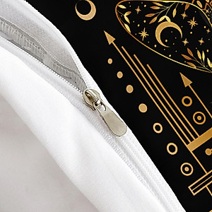 AILONEN Moth Duvet Cover Set Queen Size, Boho Sun and Moon Comforter Cover Set,Death Moth Duvet Cover with 2 Pillowcases, 3 Pieces