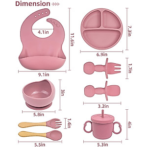 Silicone Baby Feeding Set, 18PCS Baby Led Weaning Supplies, Includes Baby Suction Bowls and Plates, Silicone Baby Bibs, Silicone Baby Cup, Silicone Baby Spoons and Forks (Beige & Olive-green)