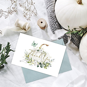 Quera 24 Pack Fall Thank You Cards Floral Pumpkin Autumn Blank Greeting Cards With Envelopes Stickers For Fall Baby Shower Weddings Thanksgiving Bridal Shower - 4x6 Inch
