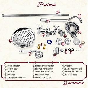 gotonovo Exposed Shower System Set Polish Chrome 8 Rain Shower Faucet 2 Double Knobs Handle Triple Function Tub Spout Luxry Shower Fixture Combo Unit Set 12 Inch Extension Tube Included