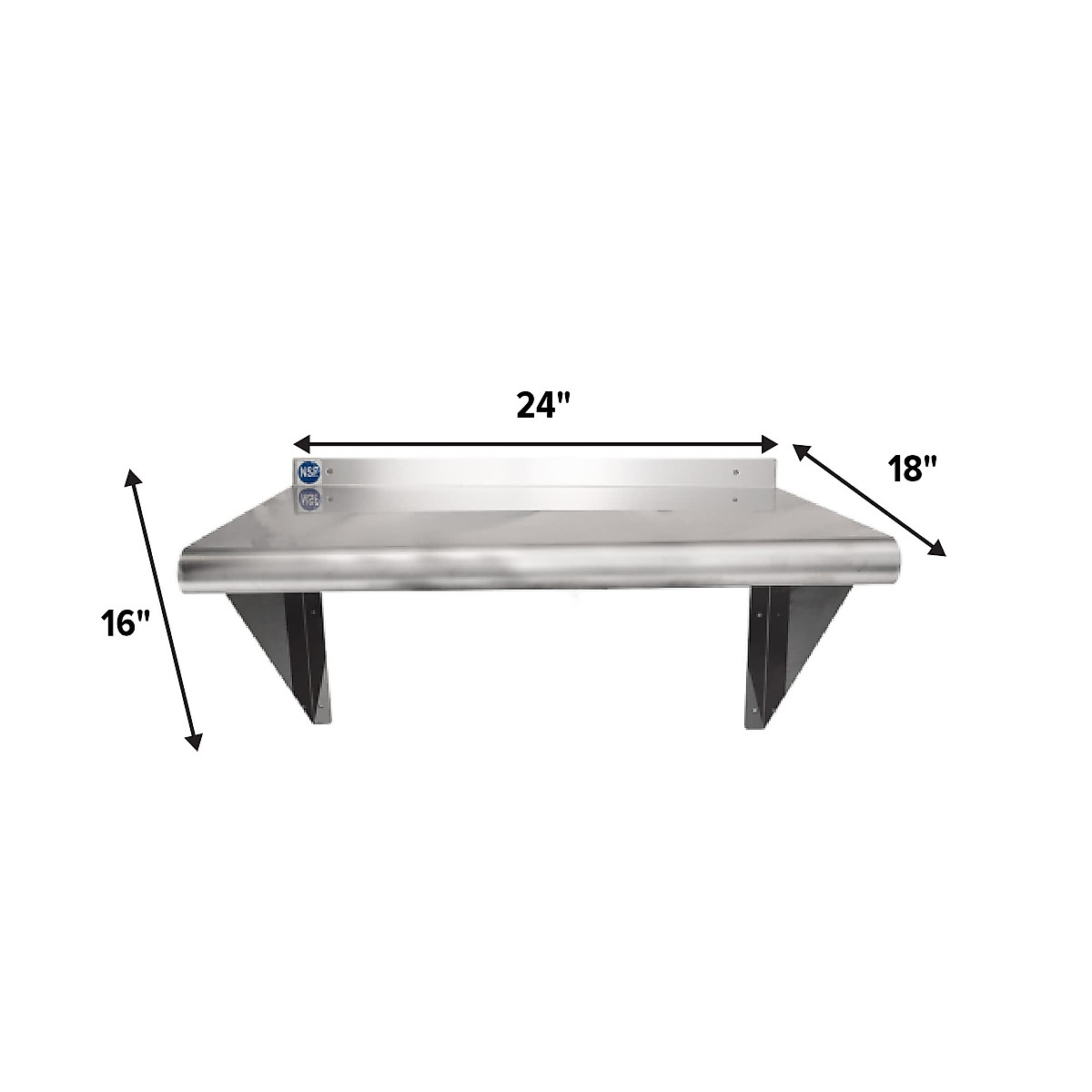 Express KitchQuip NSF Certified 18 Gauge Heavy Duty Stainless Steel Wall Shelf with Brackets for Kitchens, Utility Rooms, Storage, Offices & Home (24"x18")