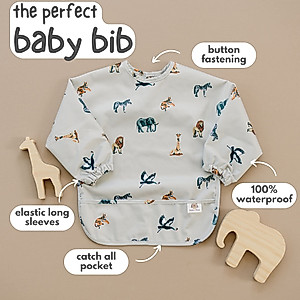 Bubba Bear Baby Bib with Sleeves, Long Sleeve Toddler Feeding Apron Bibs for Eating & Lead Weaning, Mess Proof Full Sleeved