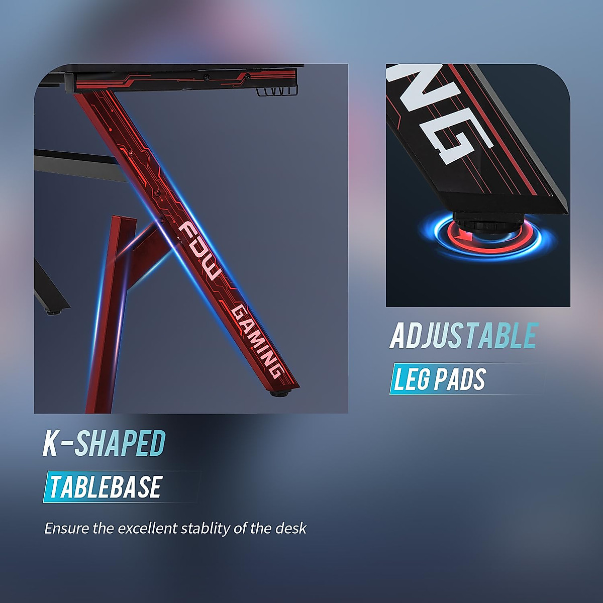 PayLessHere 47 Inch Gaming Desk PC Carbon Fiber Table Ultimate Gamer Workstation with Cup Holder & Headphone Hook for Home Office,Red