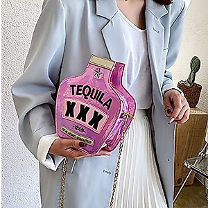 QZUnique Laser Handbag Women's PU Sequins Bucket Bag Embroidery Crossbody Bag Zipper Closure Shoulder Bag