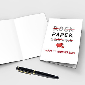 Qiliji Happy 1st Anniversary Card, Funny 1 Year Wedding Anniversary Card, Paper Anniversary Greeting Card, Rock Paper Scissors