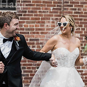 Hanj Love Heart Pearl Sunglasses for Women Rhinestone Glasses Bachelorette Party Bride Sunglasses (White)