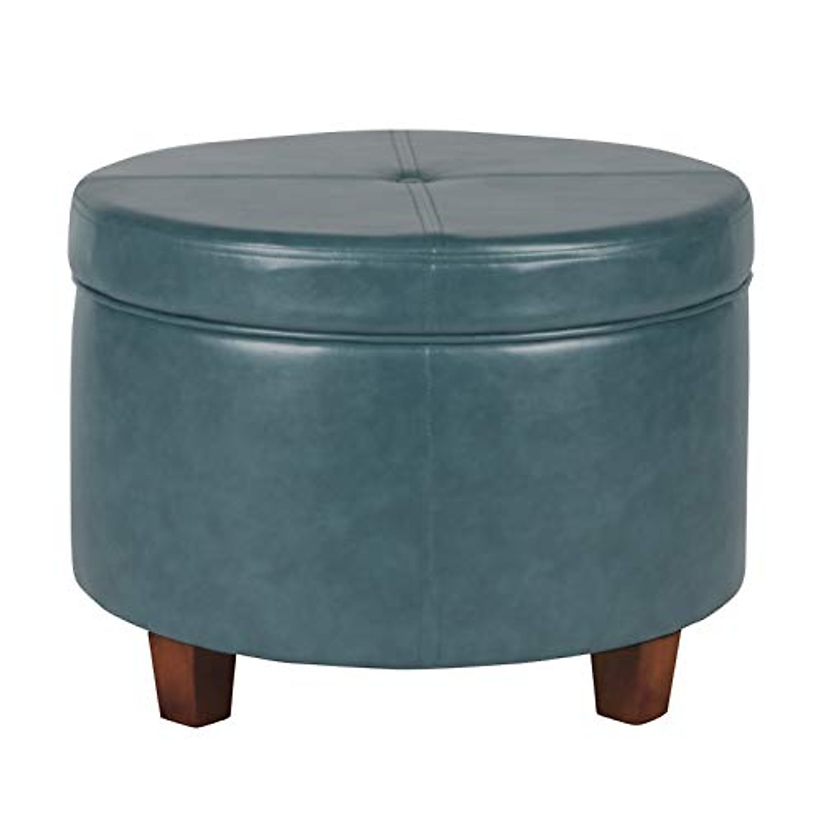 HomePop Round Leatherette Storage Ottoman with Lid, Teal