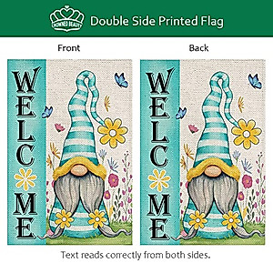 CROWNED BEAUTY Spring Garden Flag Gnome Floral Welcome 12×18 Inch Double Sided Outside Vertical Holiday Yard Flag