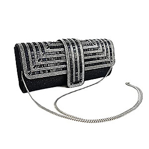 QELEG Satin Evening Bags Rhinestone Clutch Purses for Women Handbags Formal Wedding Party Prom Purse Money Bags (Black)