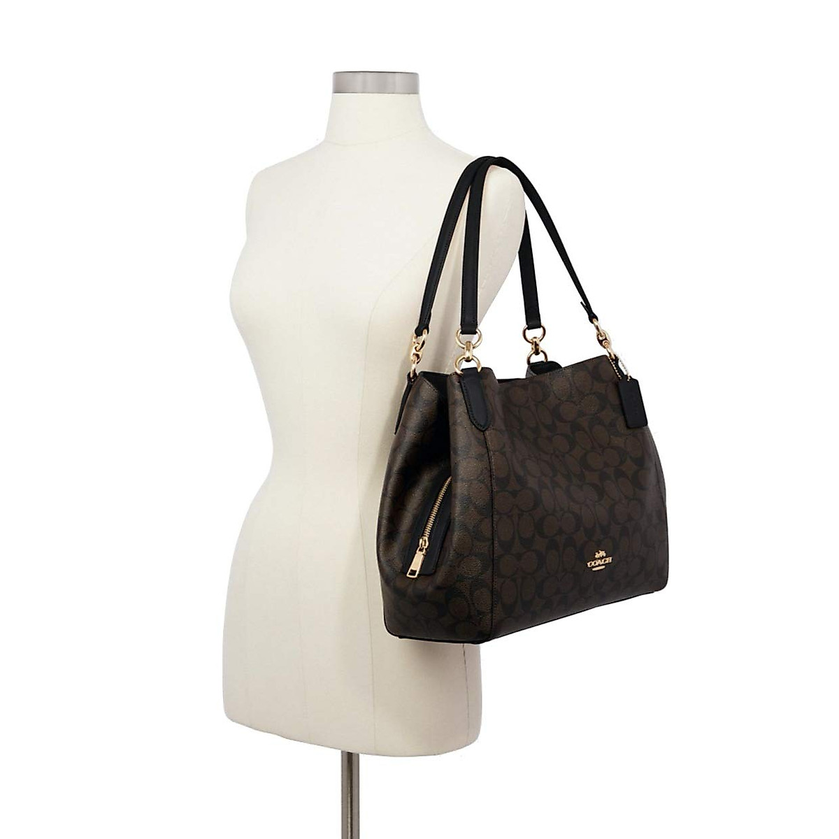 Coach Pebble Leather Hallie Shoulder Bag (IM/Brown/Black)