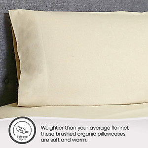 Organic Flannel Pillowcases King Size Set of 2 - Ultra Comfortable 100% Organic Cotton Pillow Cases King Size with Premium Smooth Brushed Finish and Envelope Closure (Natural, King)
