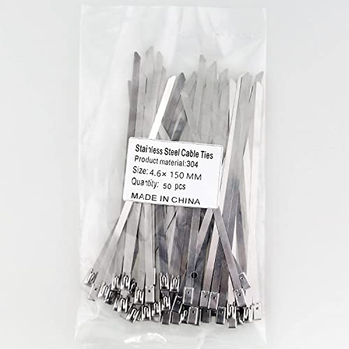 LUBAN Metal zip ties 6 inch, heavy duty 304 stainless steel zip cable tie, self-locking strap Ties (50 Pcs)