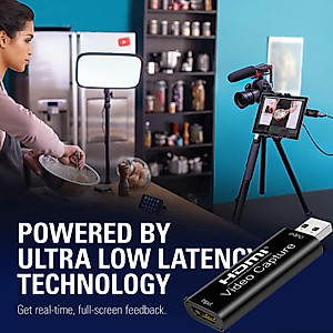 4K HDMI Video Capture Card, Cam Link Card Game Capture Card Audio Capture Adapter HDMI to USB 2.0 Record Capture Device for Streaming, Live Broadcasting, Video Conference, Teaching, Gaming(Black)