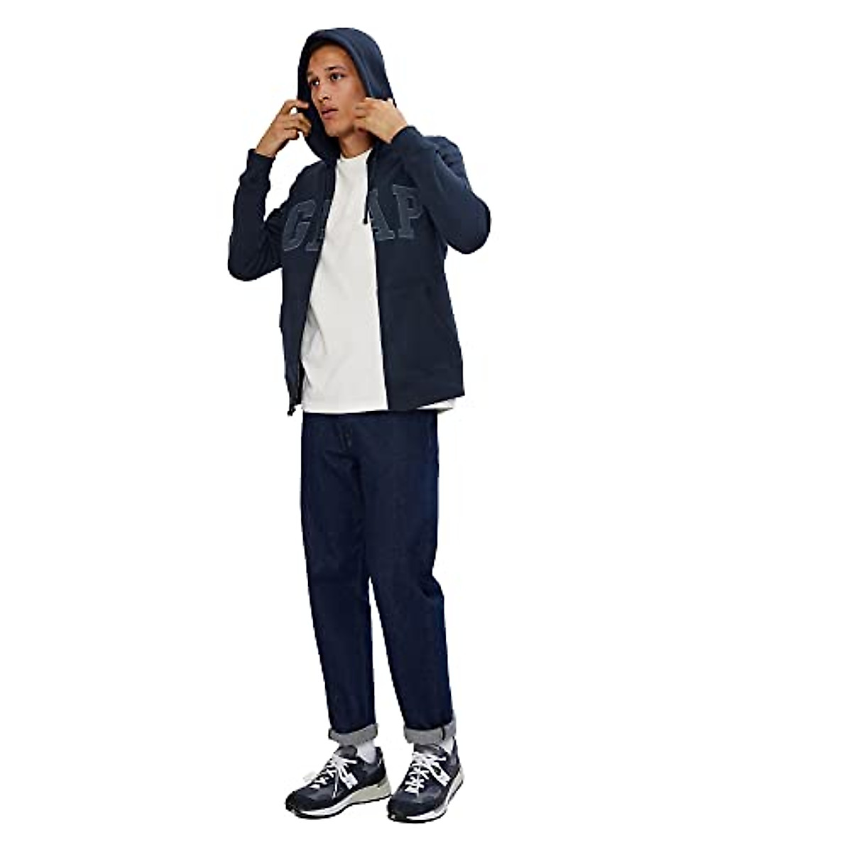 GAP mens Logo Hoodie Zip Sweatshirt, Tapestry Navy, Large US