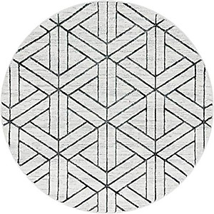 Rugs.com Lattice Trellis Collection Rug – 5 Ft Round White Low-Pile Rug Perfect for Kitchens, Dining Rooms