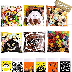 YVPSI 300pcs Halloween Treat Bags self Adhesive Candy Bag Halloween Cellophane Cookie Bags Halloween Goody Bags Snacks Gift Bags for Kids Halloween Candy Party Favors