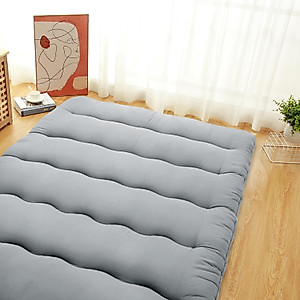 ROYGROW Japanese Futon Mattress Full Size, Floor Mattress for Adults Japanese Futon Floor Mattress Foldable Mattress Sleeping Mattress for Floor, Tatami Mat, Camping Mattress Pad, Wave Grey