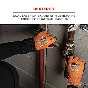 Ergodyne ProFlex 7551 Waterproof Winter Work Gloves, Cut Resistant ANSI A5, Sandy Nitrile Coated Palms, Thermal Fleece Lining Orange