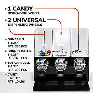 Vending Machine - Commercial Gumball and Candy Machine with Stand - Black Triple Vending Machine with Interchangeable Canisters - Coin Operated Candy Dispenser and Gumball Machine - Vending Dispenser
