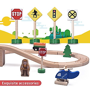 BetDEF Wooden Train Set,39 Pcs-with All-Wood Train Tracks with Double Sided Wooden Tracks and Color Box for 3+ Year Old Boys and Girls Toddler-Fits Thomas Brio Melissa and Doug… (39PC)