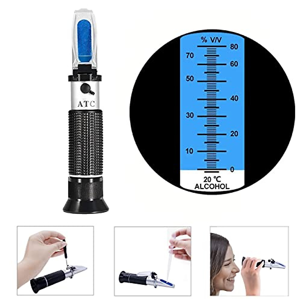 Alcohol Refractometer, ATC Alcohol Refractometer with 0-80% Alcohol Measurement Range for Liquor and Spirits. Like Whiskey, Brandy, Vodka, etc.