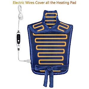 CAROMIO Heating Pad for Neck and Shoulders Back Pain Relief, Electric Weighted Heating Pads with Auto Shut Off Large, Full Body Back Heat Pad Fast Heating, 4 Temperature Settings (Navy Blue, 33"x22")