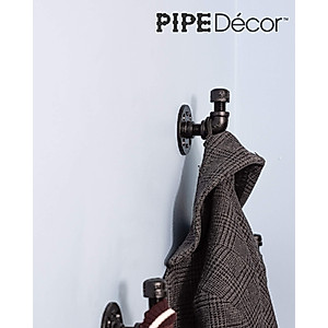 Towel and Robe Hook Set by Pipe Decor, Heavy Duty DIY Style, Rustic and Chic Industrial Iron Pipe Electroplated Black Finish, 3 Hooks Perfect for Bathroom Towels, Robes, or Coats, Oil and Rust Free